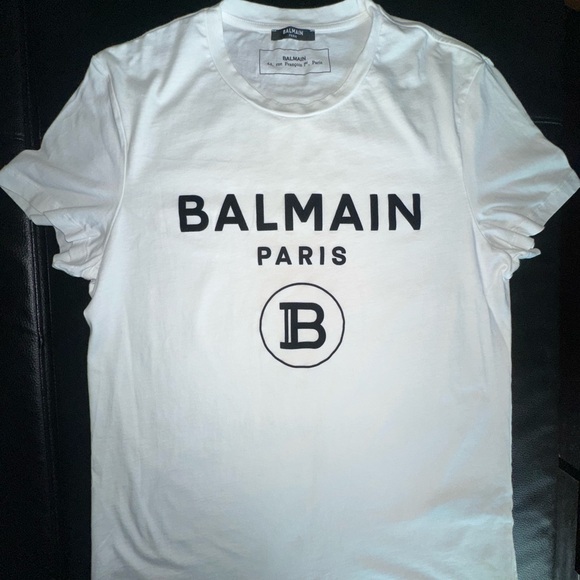 Balmain | Shirts | Balmain White And Black Logo Tshirt | Poshmark